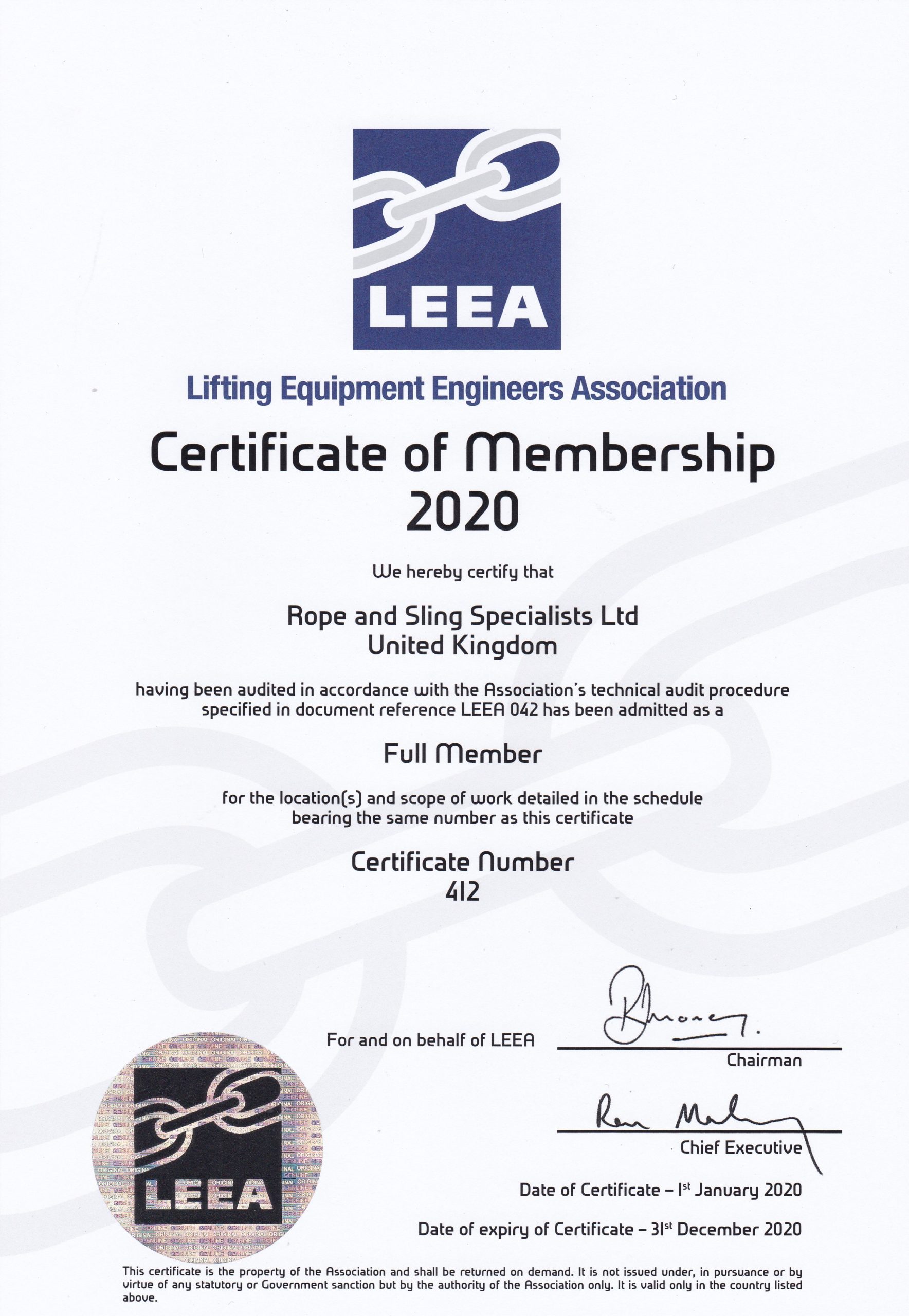 Accreditations - Rope and Sling